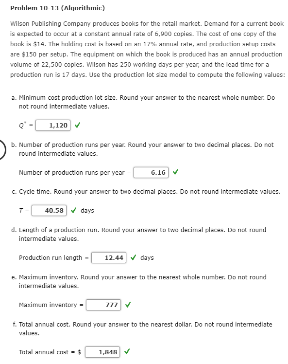 Solved Problem 10-13 (Algorithmic) Wilson Publishing Company | Chegg.com
