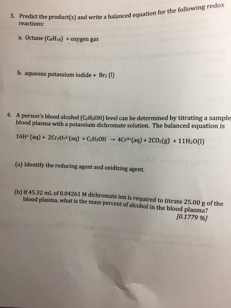 Solved uct(s) and write a balanced equation for the | Chegg.com