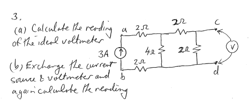 Solved 3. (a) Calculate the reoding of the ideal voltmeter | Chegg.com