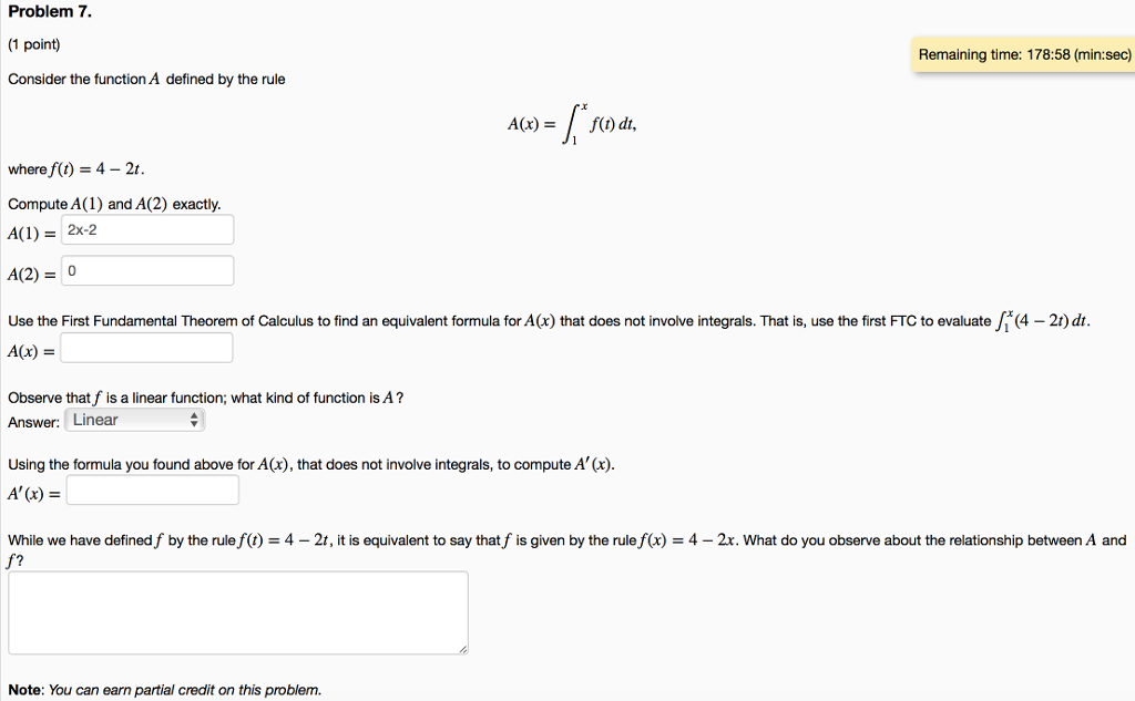 Solved Problem 7. 1 point) Consider the function A defined | Chegg.com