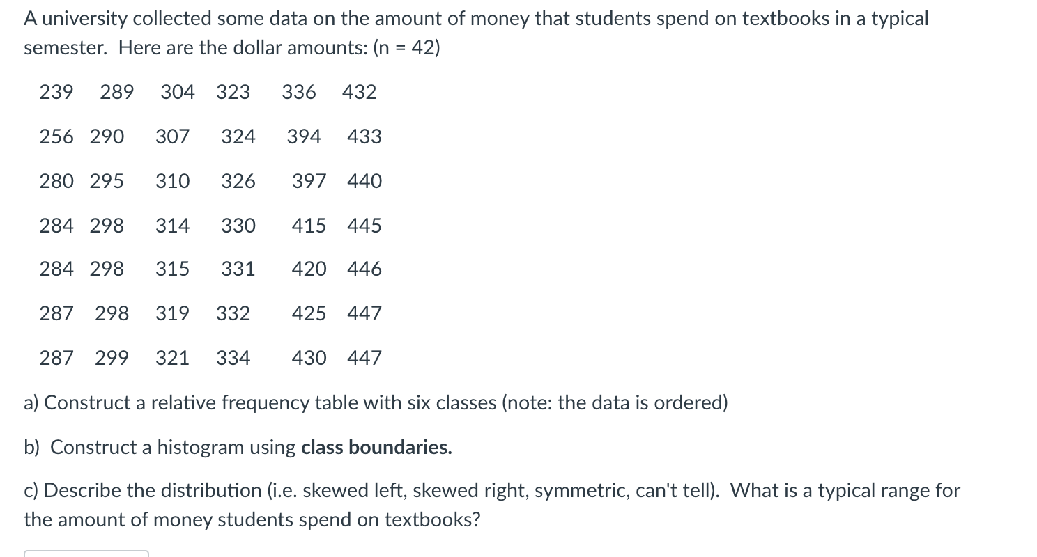 Solved A university collected some data on the amount of | Chegg.com