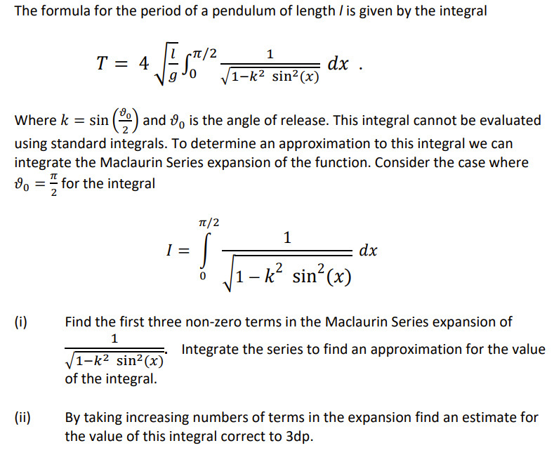 Solved The formula for the period of a pendulum of length / | Chegg.com