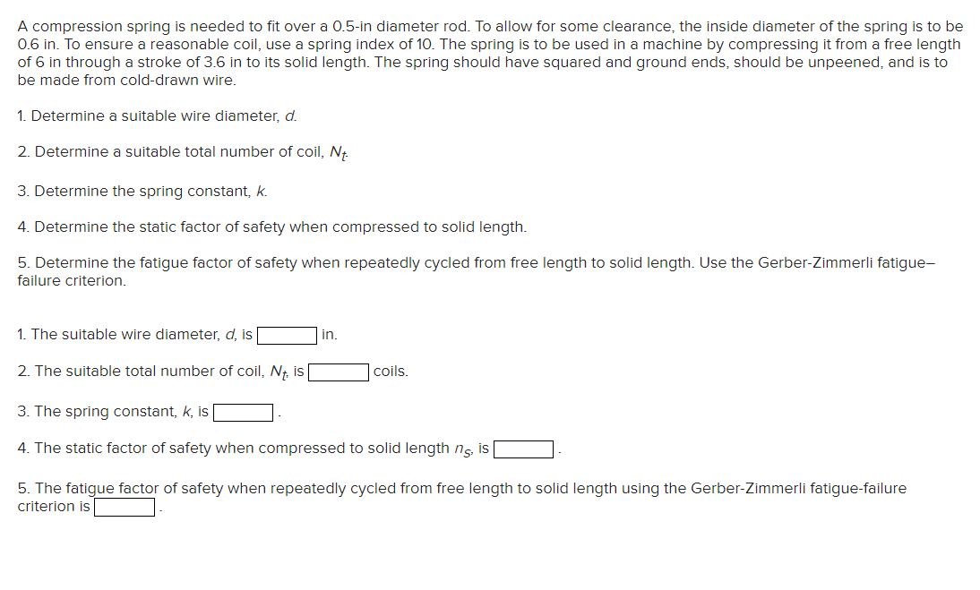 Solved A compression spring is needed to fit over a 0.5-in | Chegg.com