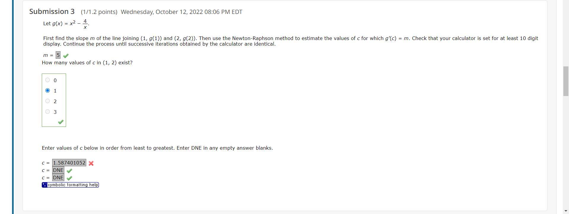 Solved Submission 3 (1/1.2 points) Wednesday, October 12, | Chegg.com
