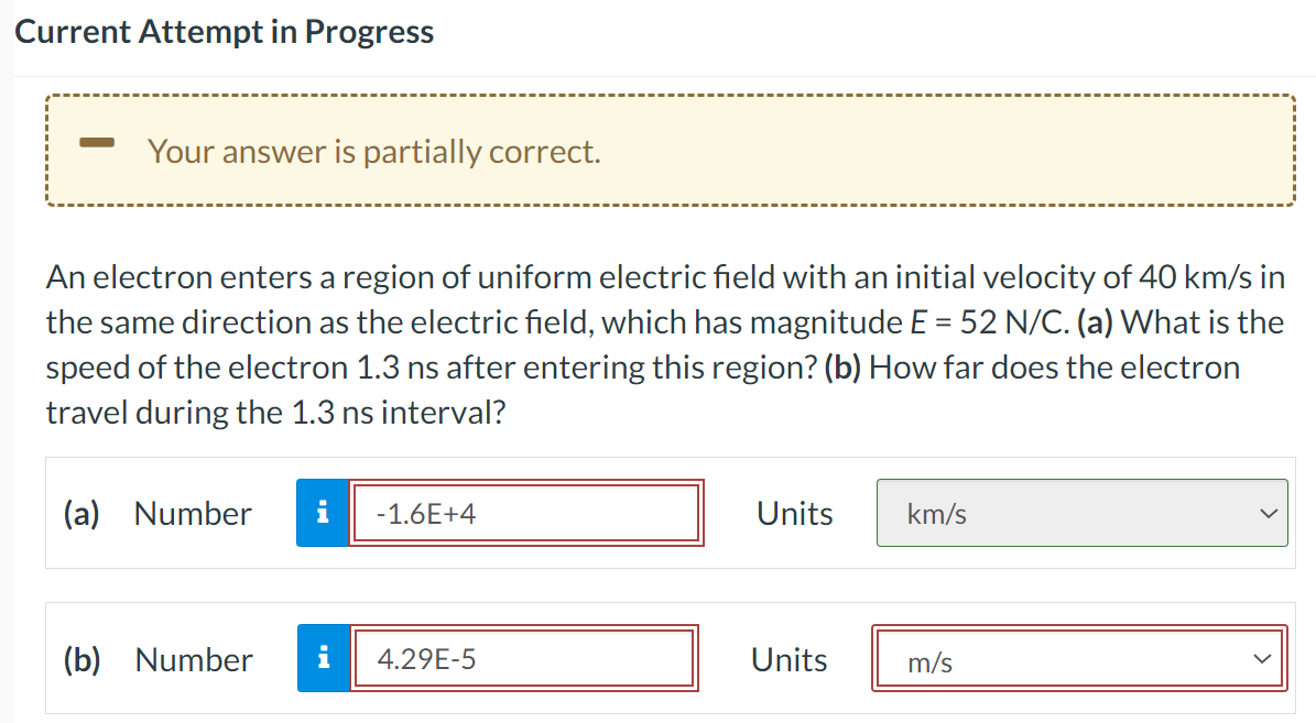 Solved Current Attempt in Progress An electron enters a | Chegg.com