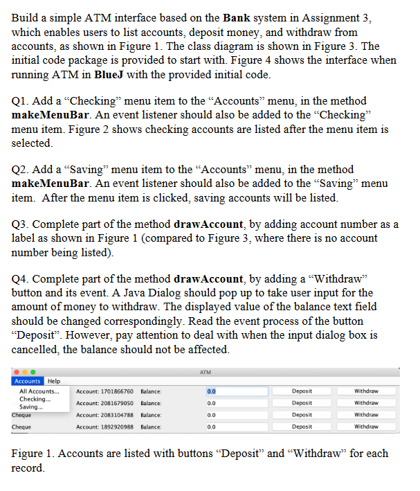 Build a simple ATM interface based on the Bank system | Chegg.com