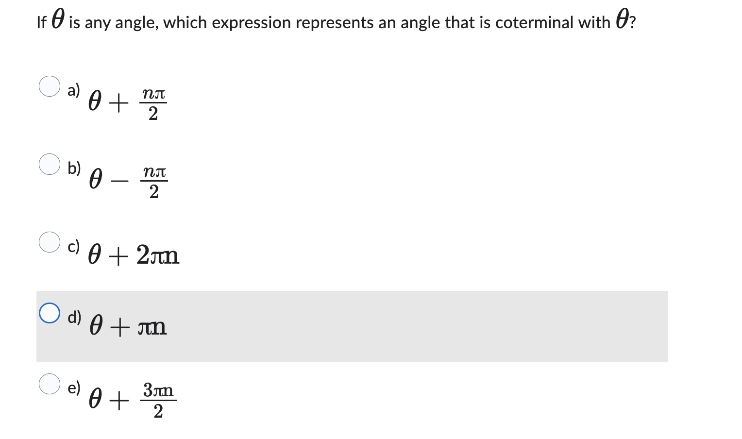 Solved If θ is any angle, which expression represents an | Chegg.com
