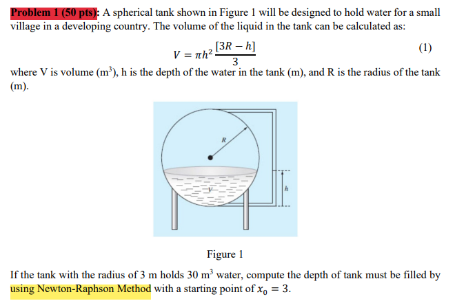 Solved Problem 1 (50 pts): A spherical tank shown in Figure | Chegg.com