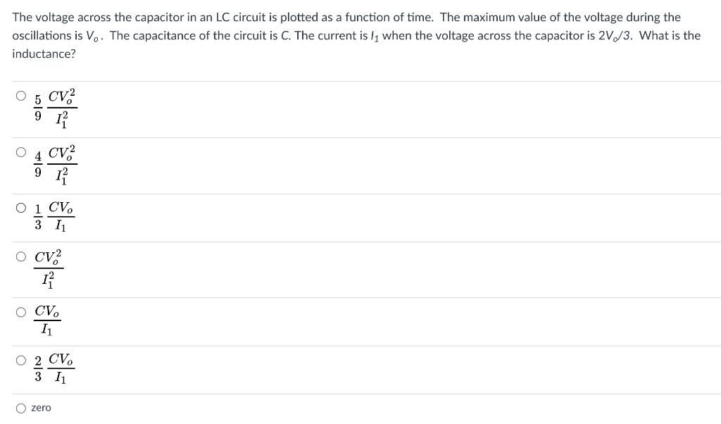 Solved The voltage across the capacitor in an LC circuit is | Chegg.com
