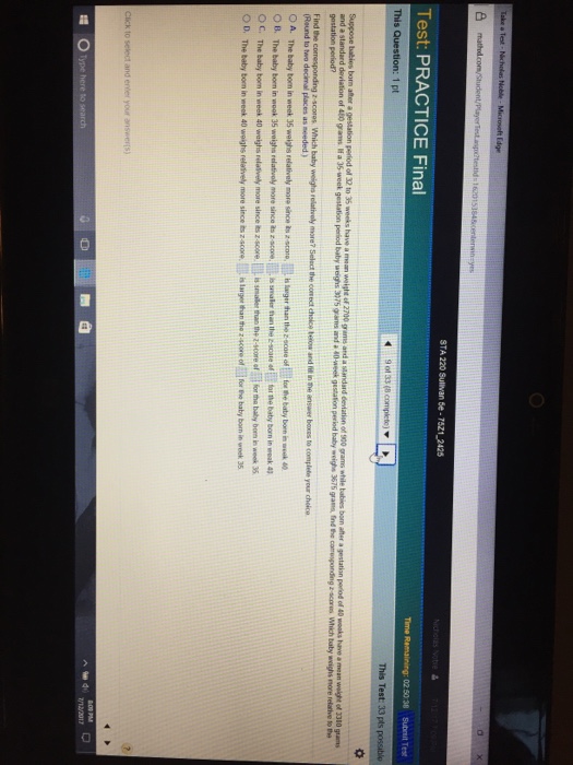 Solved STA 220 Sullivan Se-7521 2425 Test: PRACTICE Final | Chegg.com