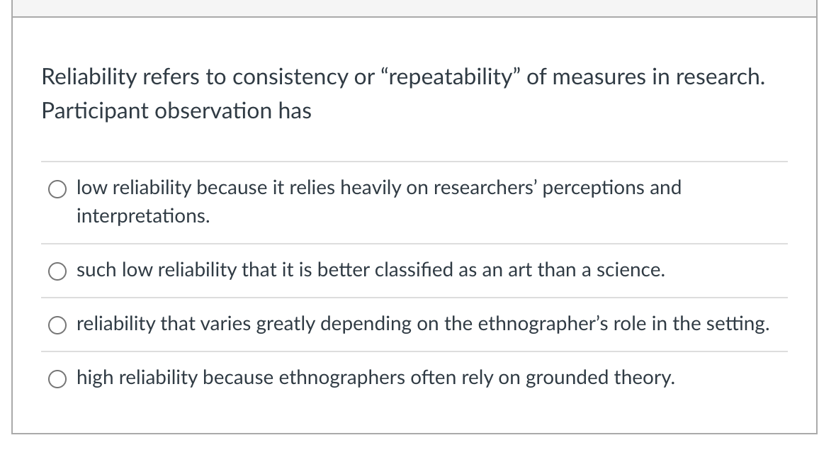 Solved Reliability refers to consistency or "repeatability" | Chegg.com