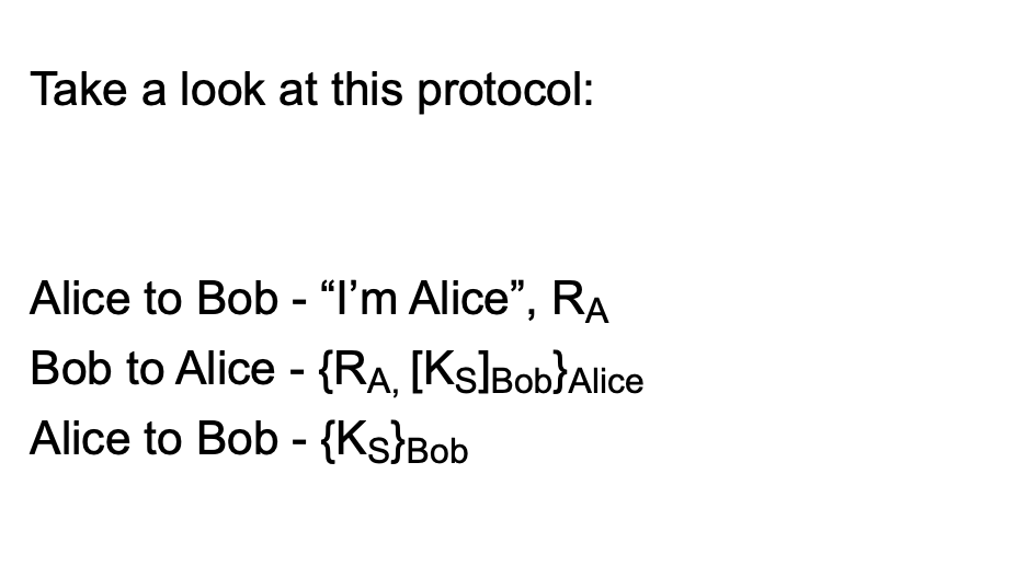Solved Take a look at this protocol: Alice to Bob - \"I'm | Chegg.com