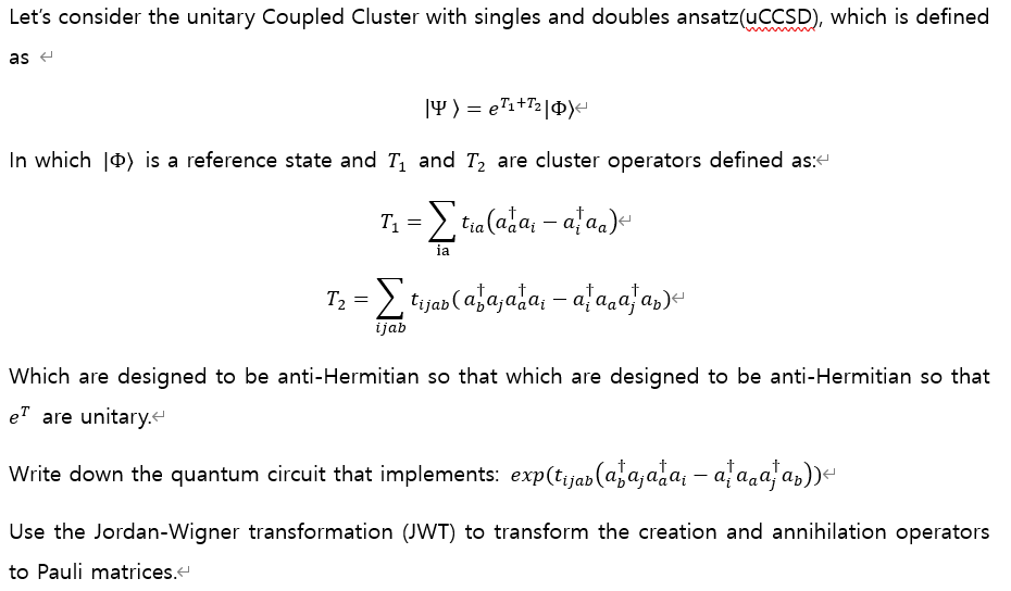 Solved Let's consider the unitary Coupled Cluster with | Chegg.com
