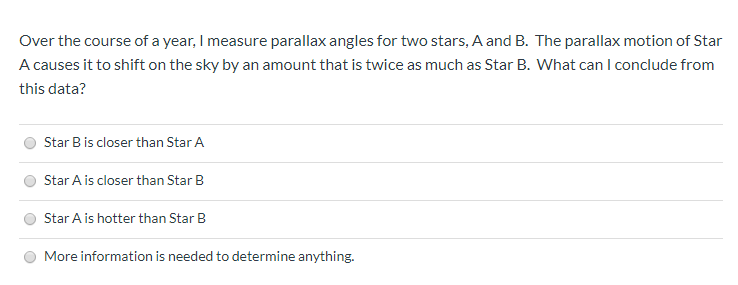 Solved Over the course of a year, I measure parallax angles | Chegg.com