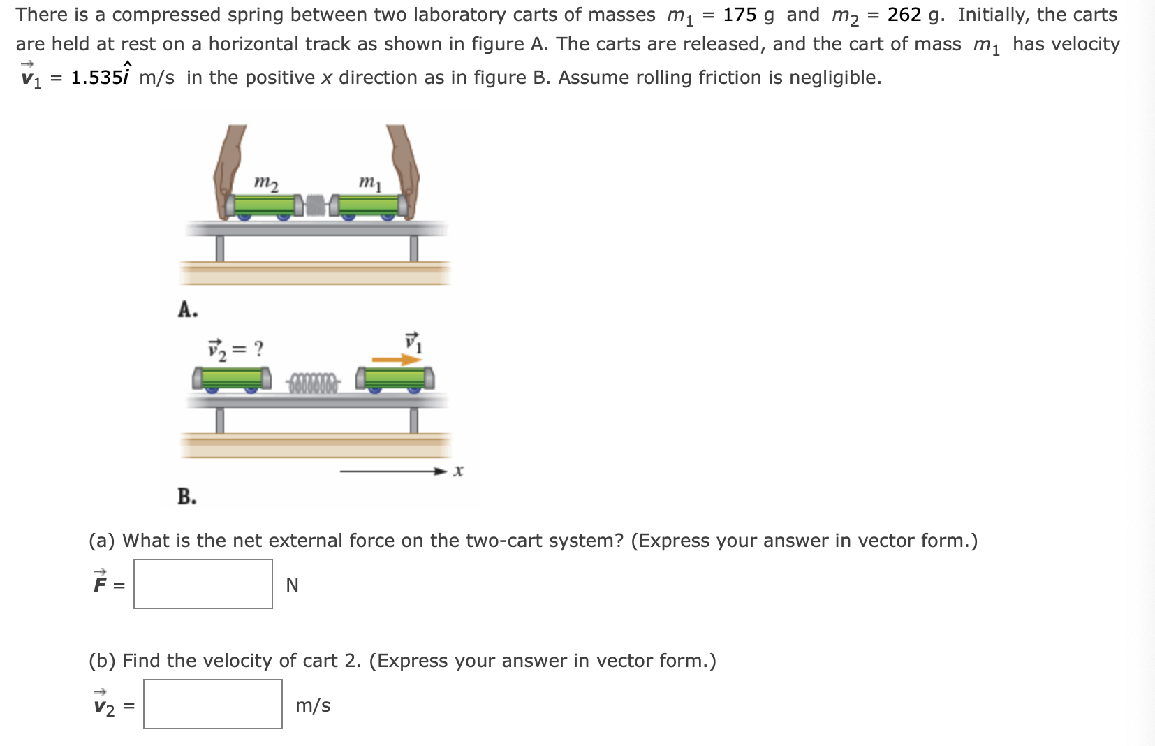 Solved There is a compressed spring between two laboratory | Chegg.com