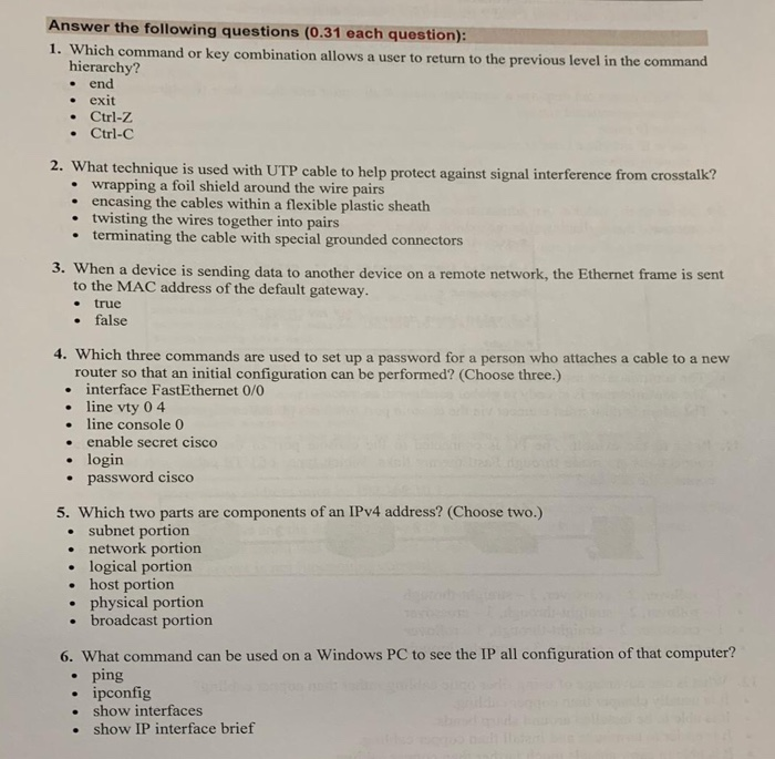 Solved Answer the following questions (0.31 each question): | Chegg.com