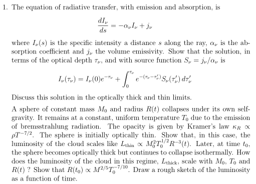 The equation of radiative transfer, with emission and | Chegg.com