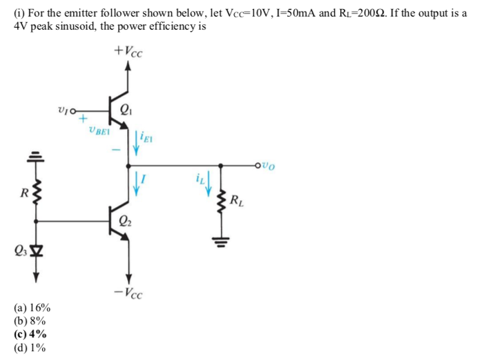 Solved (i) For the emitter follower shown below, let | Chegg.com