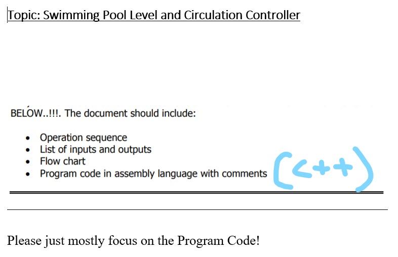 Solved Topic: Swimming Pool Level and Circulation Controller | Chegg.com