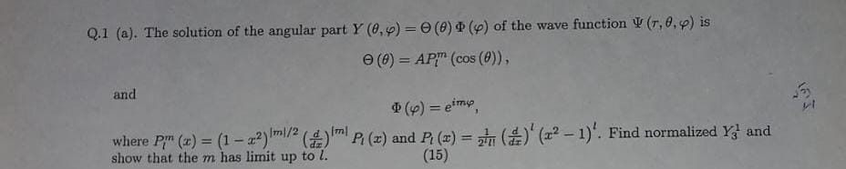 Solved Q. 1 (a). ﻿The solution of ﻿the angular part | Chegg.com