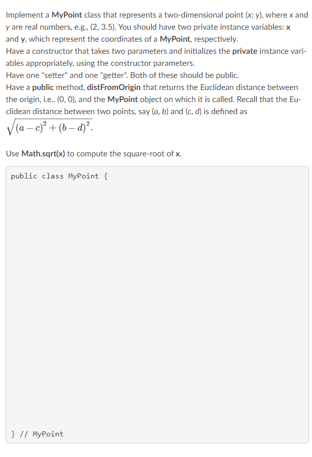 Solved Implement A Mypoint Class That Represents A 
