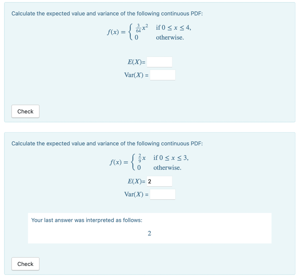 Solved Calculate the expected value and variance of the | Chegg.com
