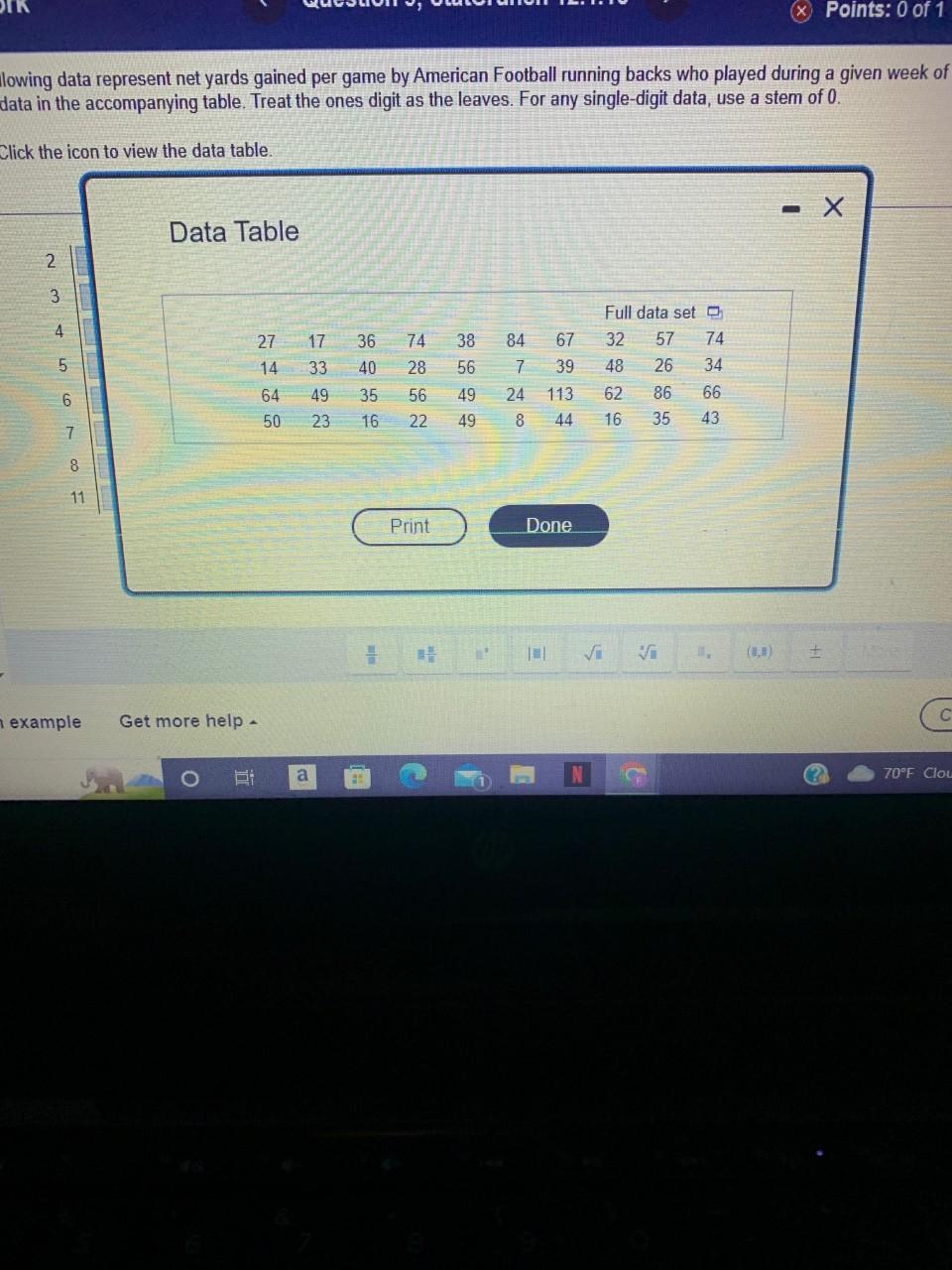 Solved he following data represent net yards gained per game | Chegg.com