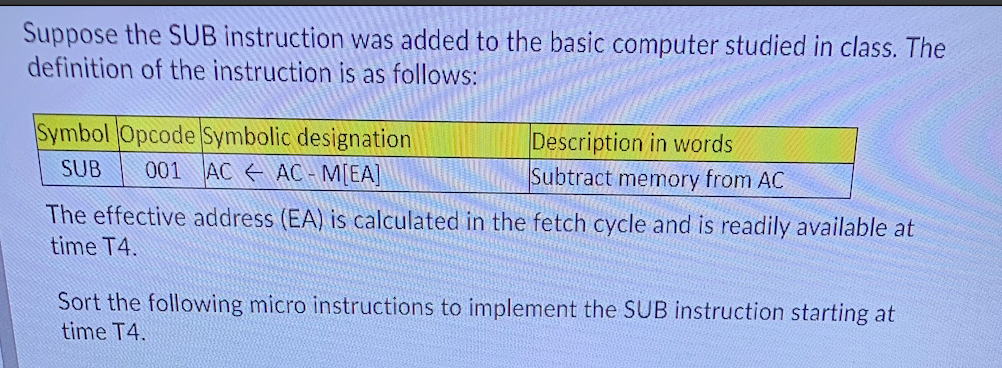 Solved Suppose the SUB instruction was added to the basic | Chegg.com