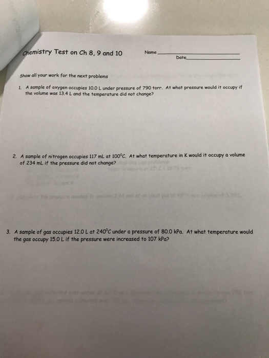 Solved Chemistry Test on Ch 8, 9 and 10 Name Date This test | Chegg.com
