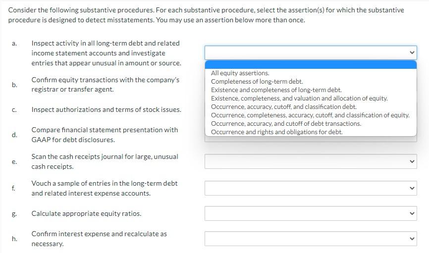 Solved Consider the following substantive procedures. For | Chegg.com
