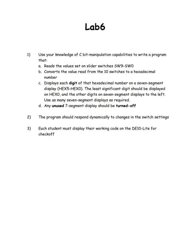 Solved Lab6 1) Use your knowledge of C bit-manipulation | Chegg.com
