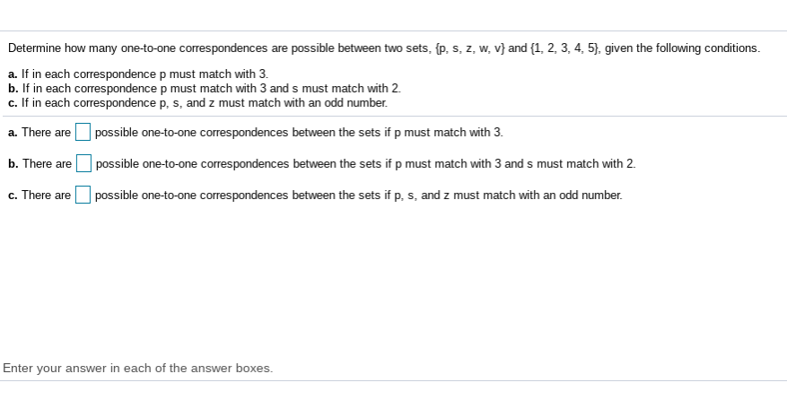 Solved Determine how many one-to-one correspondences are | Chegg.com