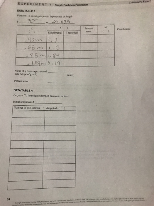 Simple Pendulum Parameters (Angle, Mass, Length, and | Chegg.com