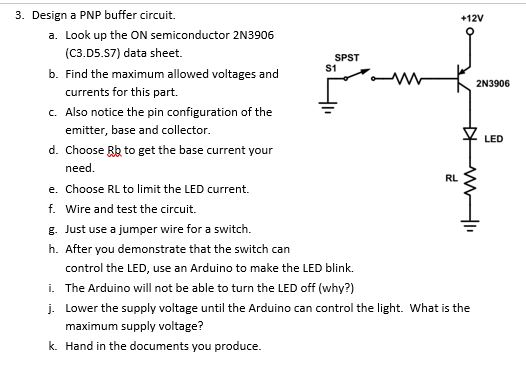 +12V S1 2N3906 LED 3. Design a PNP buffer circuit. a. | Chegg.com