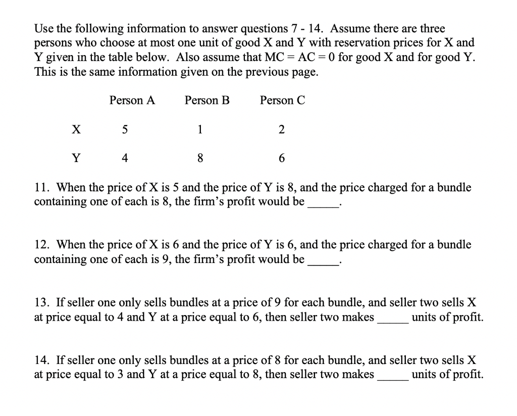 Use the following information to answer questions 7 - | Chegg.com