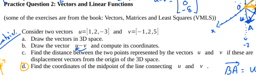 Solved Practice Question 2: Vectors and Linear Functions ? | Chegg.com