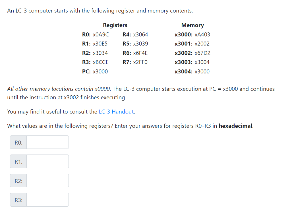 Solved An LC-3 computer starts with the following register | Chegg.com