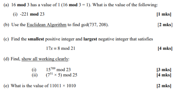 Solved (a) 16 mod 3 has a value of 1 (16 mod 3 = 1). What is | Chegg.com