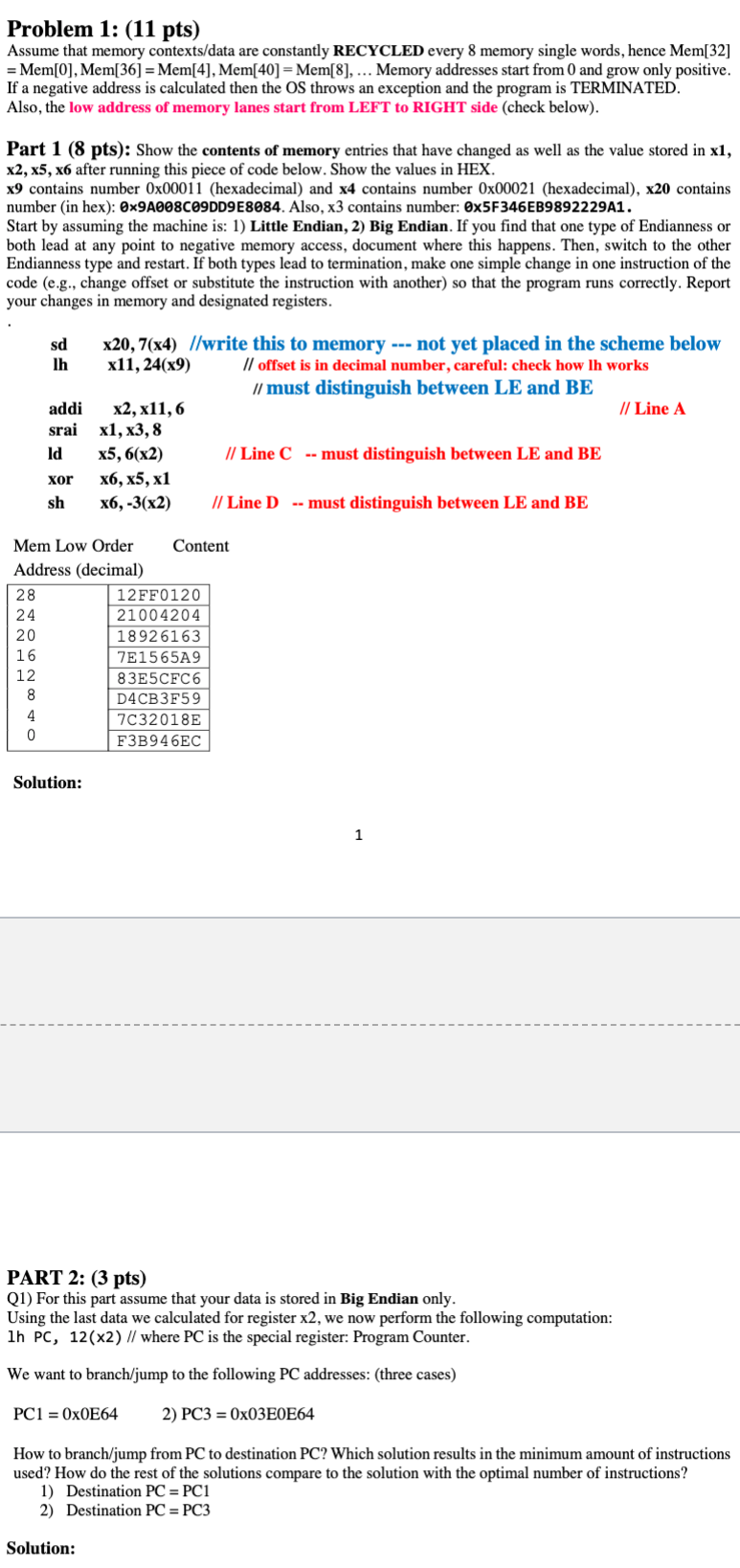 Problem 1: (11 pts) Assume that memory contexts/data | Chegg.com