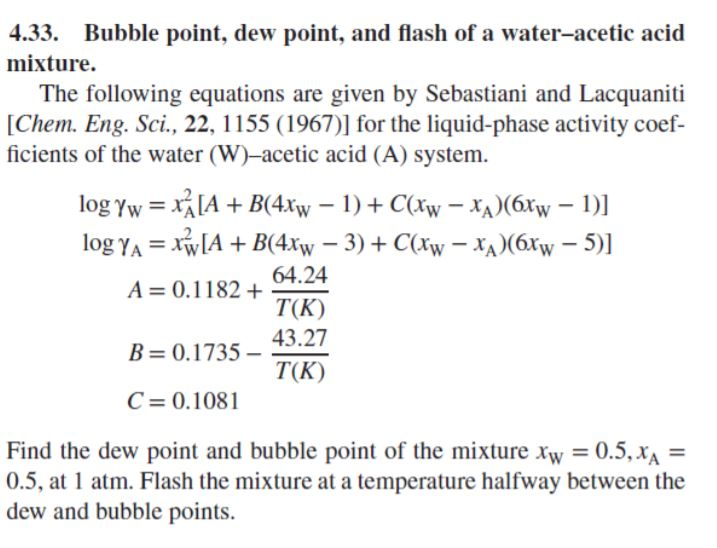 4.33. Bubble point, dew point, and flash of a | Chegg.com