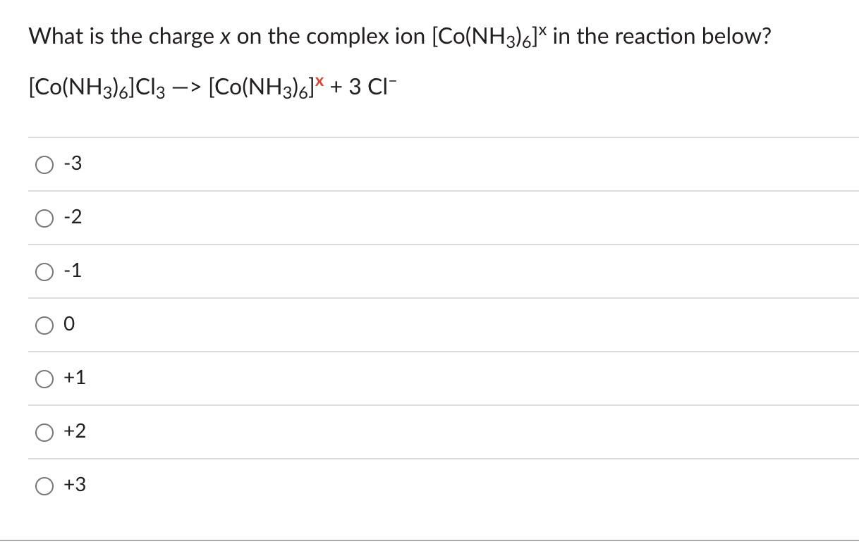 Solved What is the charge x on the complex ion [Co(NH3)6]x | Chegg.com