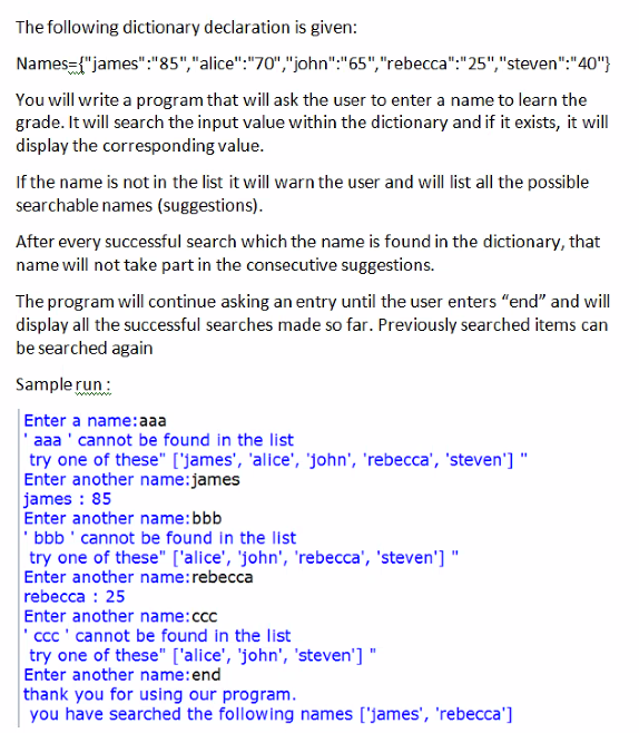 Solved The following dictionary declaration is given: | Chegg.com