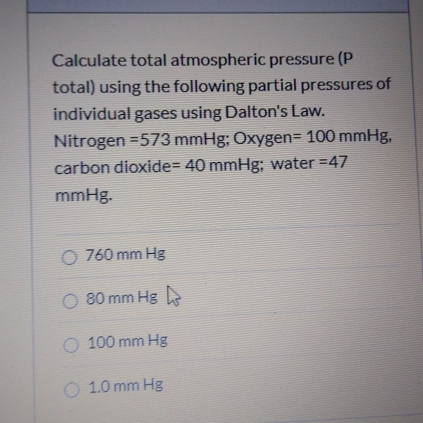 Solved Calculate total atmospheric pressure (p total) using | Chegg.com