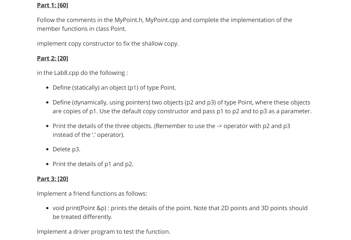 Solved Part 1: [60] Follow the comments in the MyPoint.h, | Chegg.com