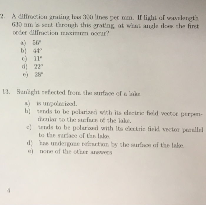 Solved A diffraction grating has 300 lines per mm. If light | Chegg.com