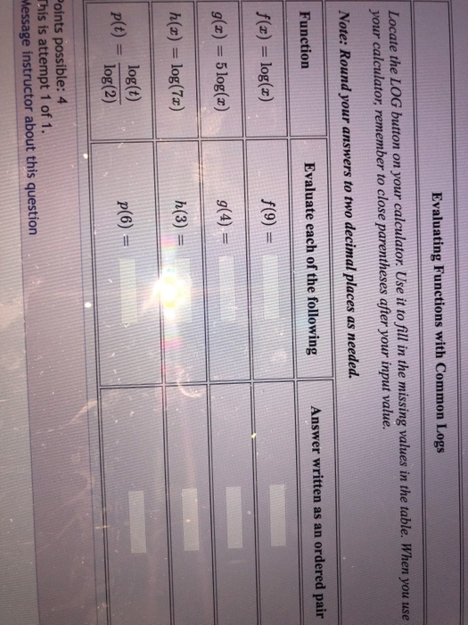 Solved Evaluating Functions with Common Logs te the LOG | Chegg.com