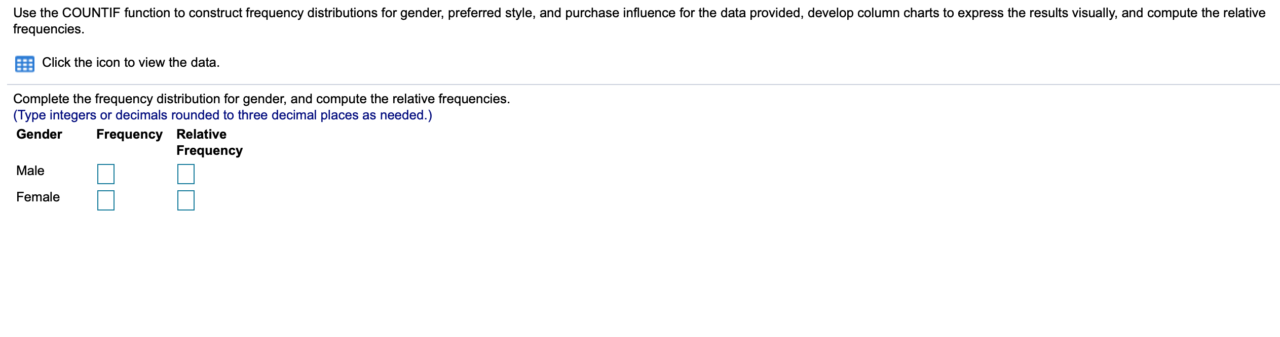 Solved Use the COUNTIF function to construct frequency | Chegg.com