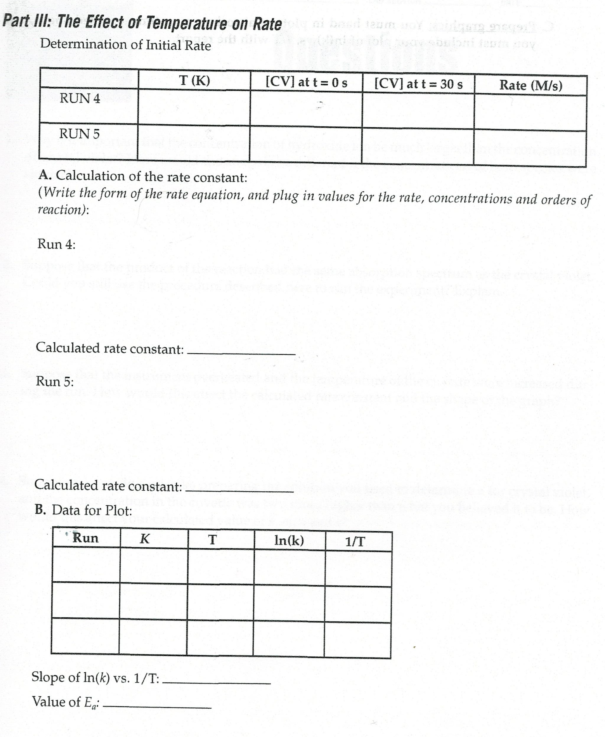 Part III: The Effect of Temperature on Rate | Chegg.com