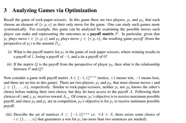Solved 3 Analyzing Games via Optimization Recall the game of | Chegg.com
