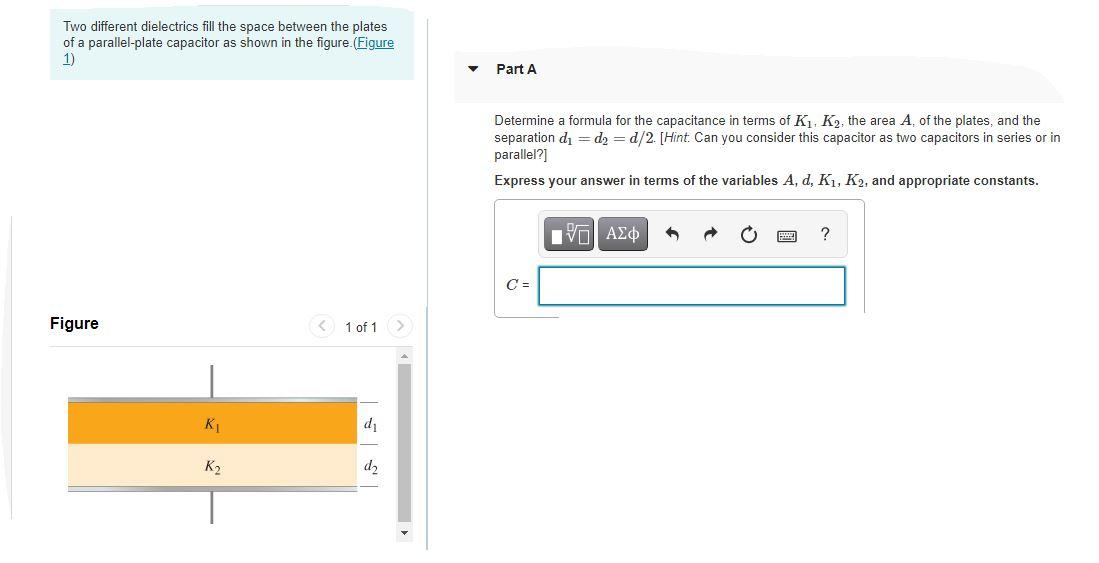 Solved Two different dielectrics fill the space between the | Chegg.com